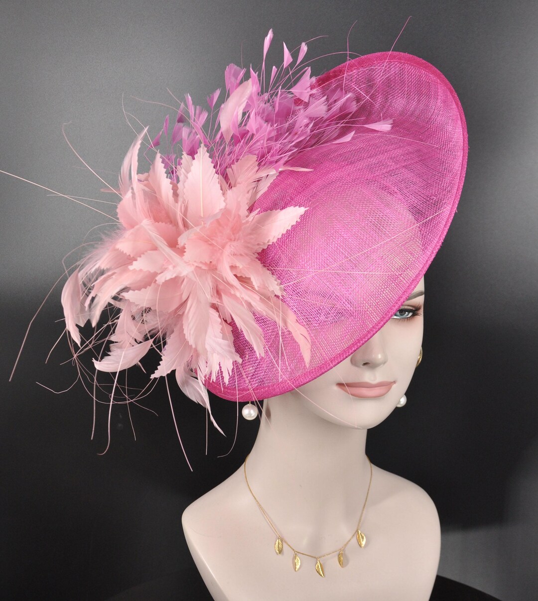 Hot Pink Pink Feather Flowers Fascinator Hat Kentucky Derby Hat Tea ...