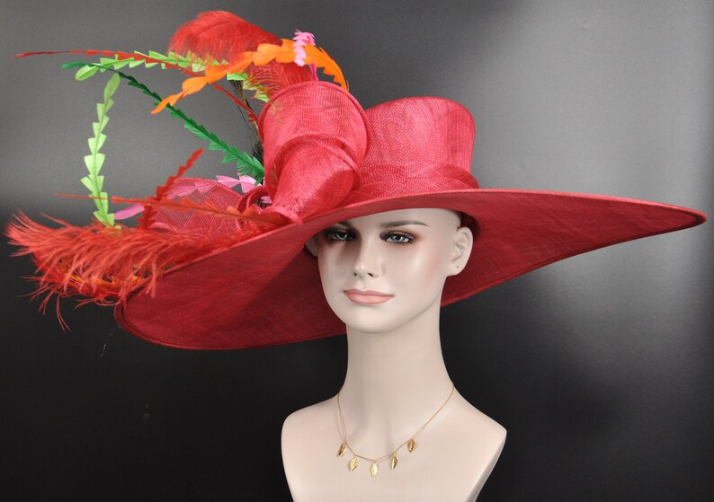 Red Feather Derby Hat: Peacock Ascot Fascinator - Etsy