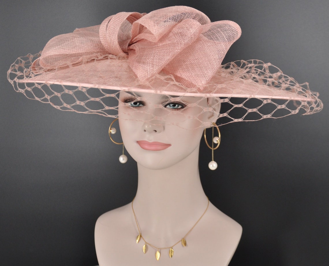 Sinamay Disc Fascinator Hat With Jumbo Bows and Netting Dusty | Etsy