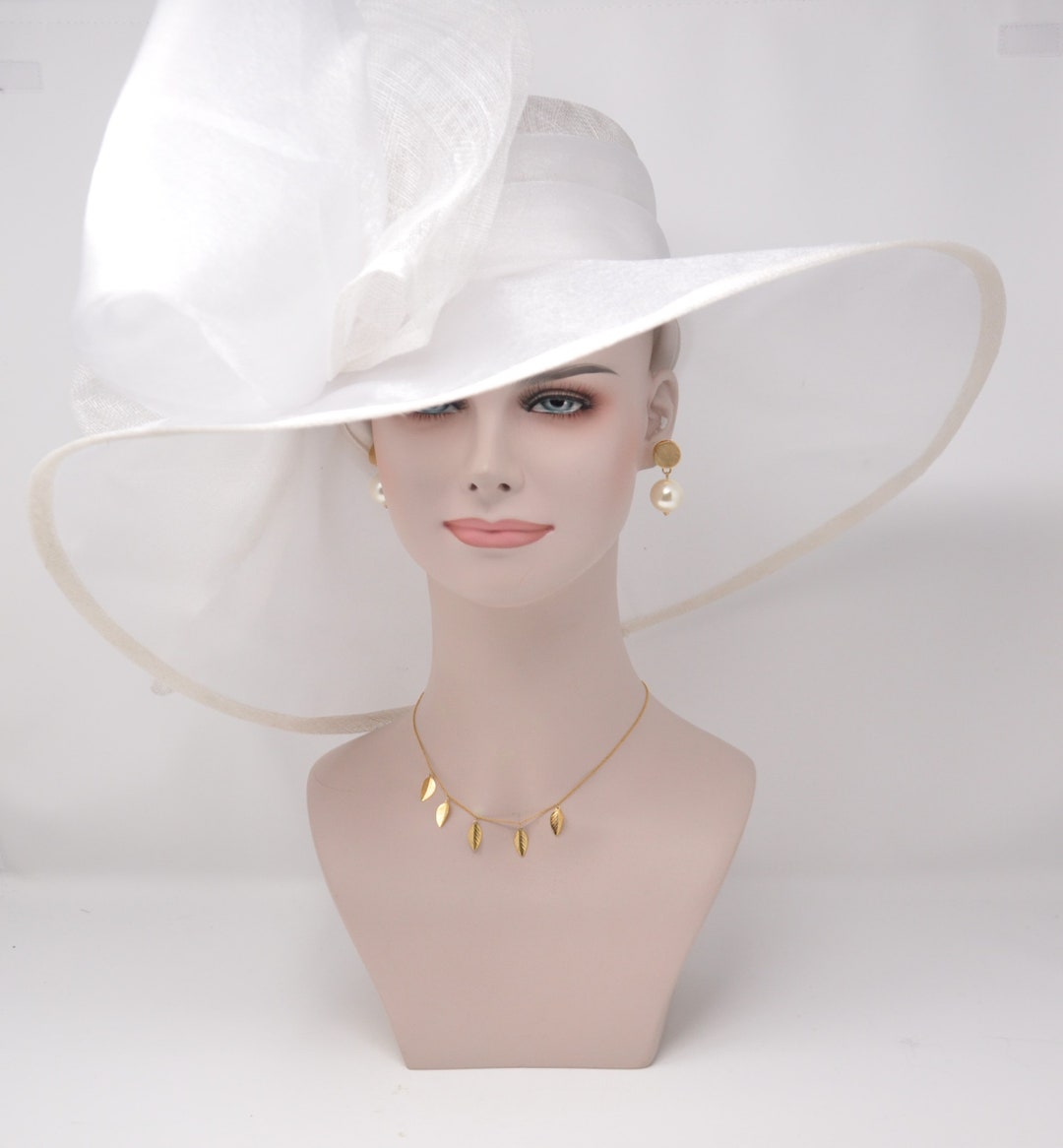 White Wide Brim Kentucky Derby Hat,ascot Hat for Wedding & Tea Party ...