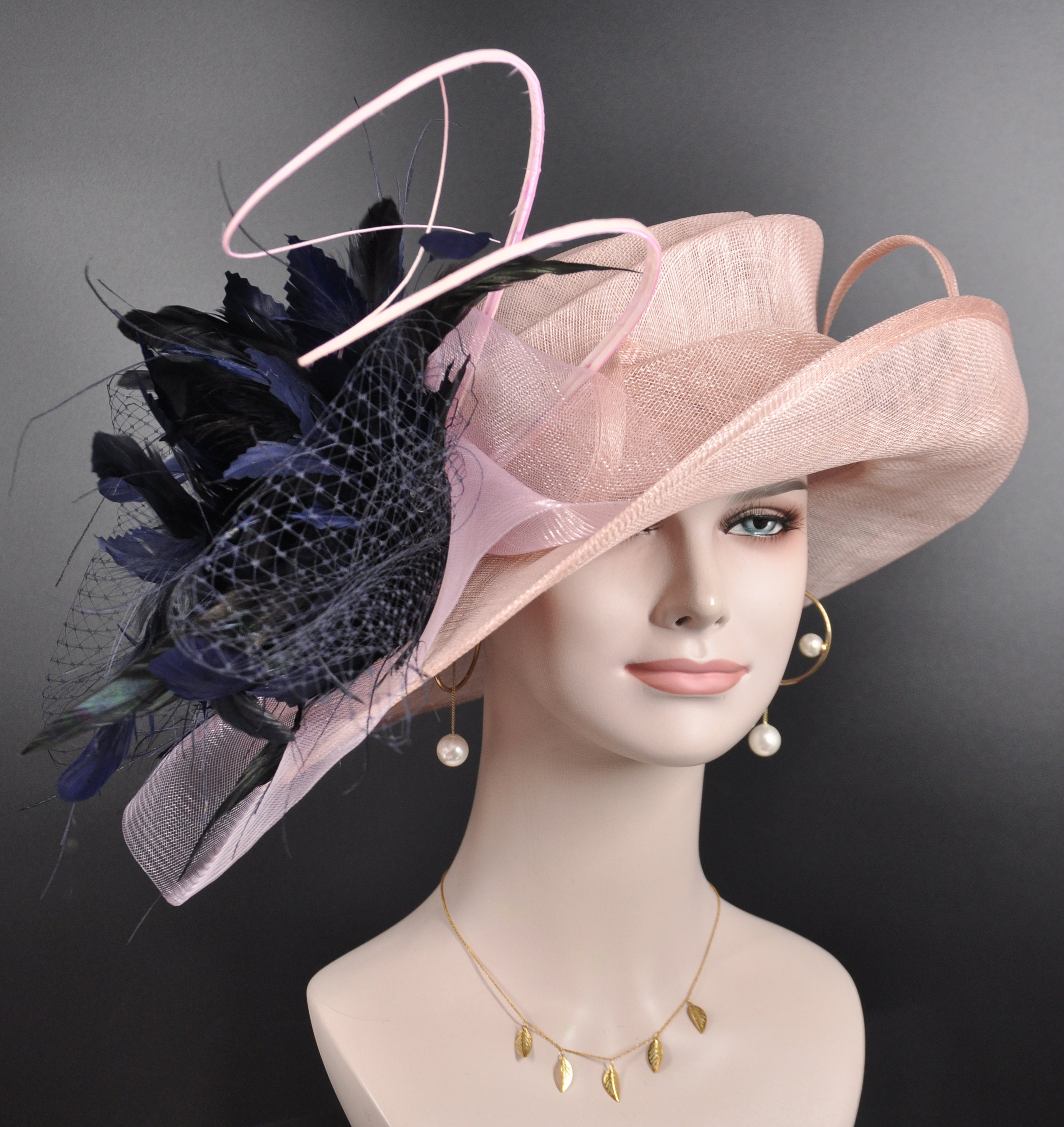 Blush Pink Derby Hat: Feather Flower Church Wedding Hat - Etsy