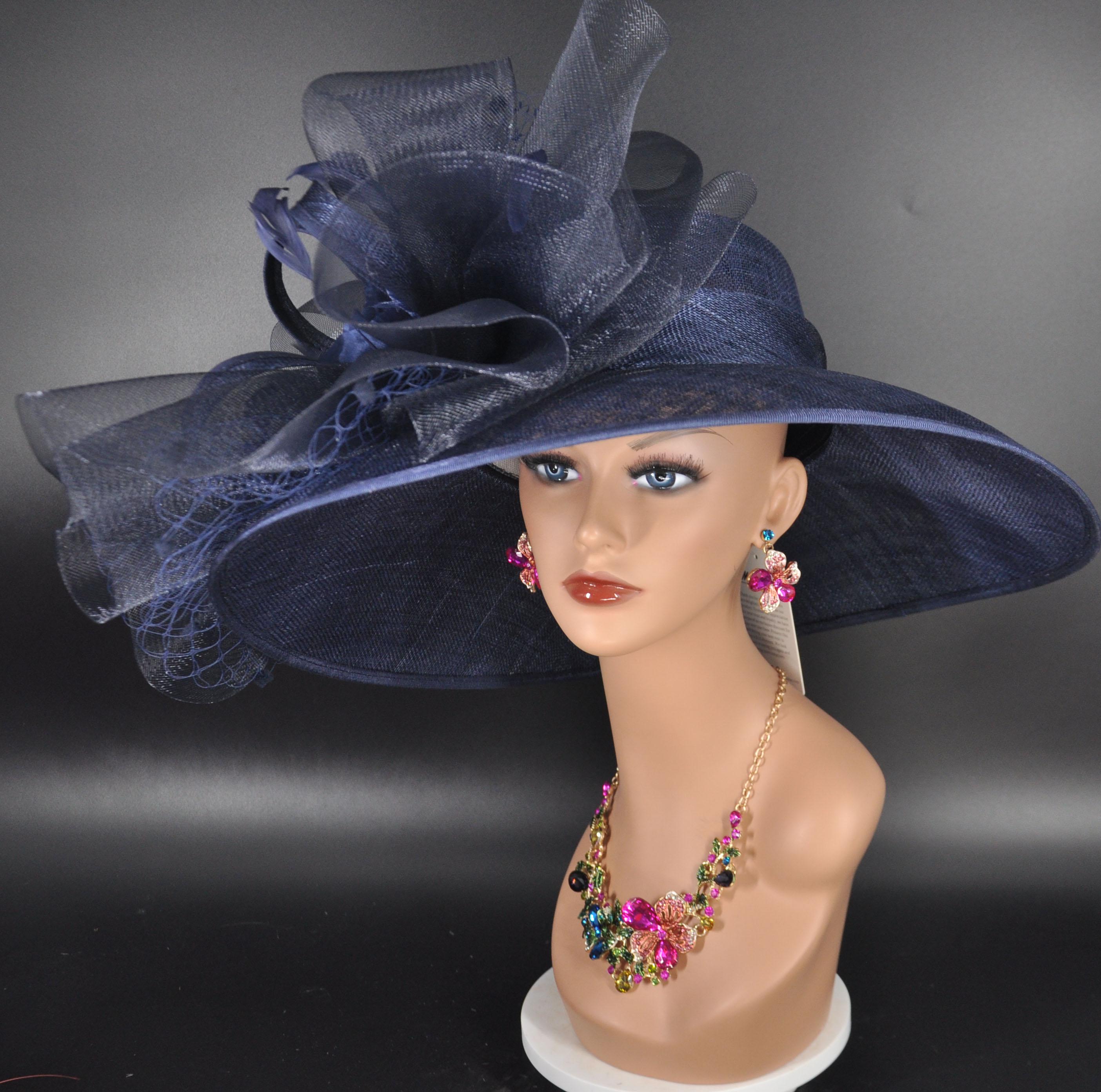 Navy Blue Derby Hat: Wide Brim Sinamay Ascot Wedding Hat - Etsy