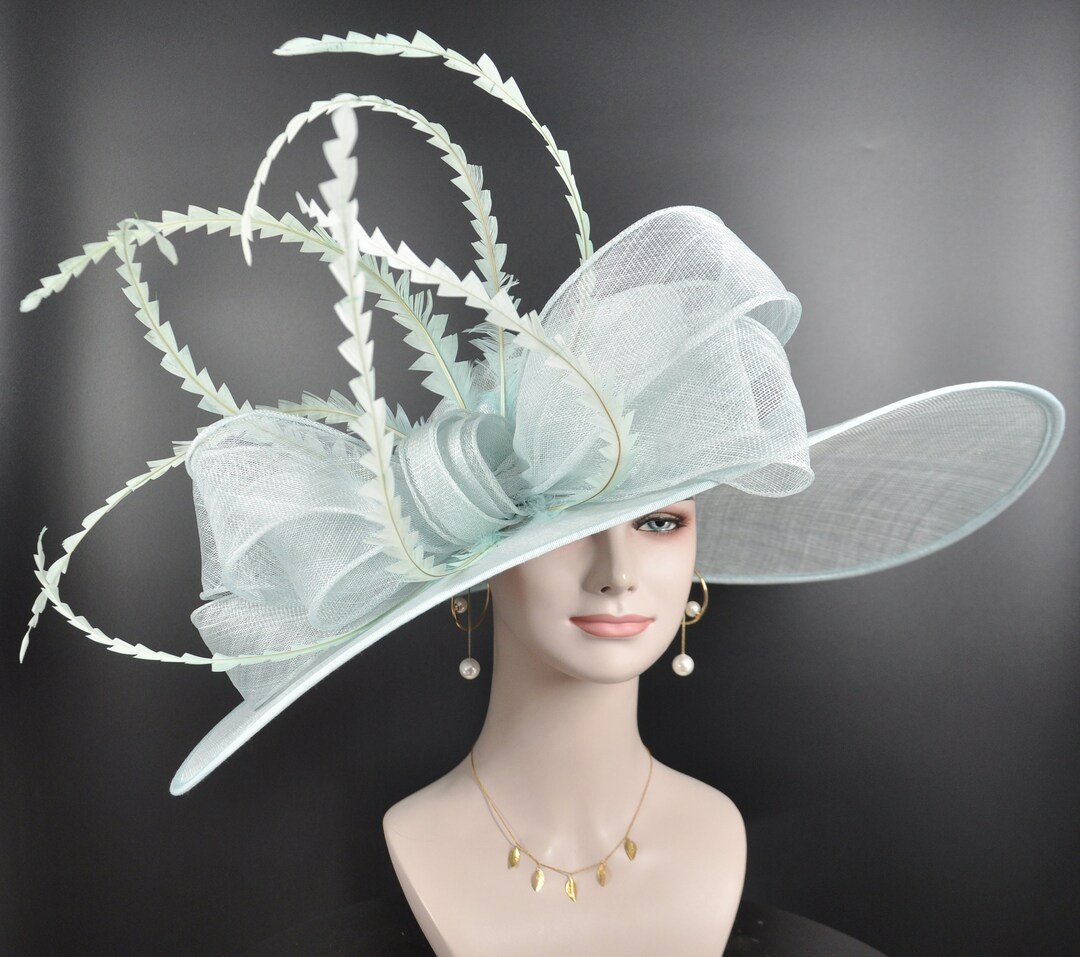 Powder Blue Derby Hat: Feathered Sinamay Bow Ascot Hat - Etsy