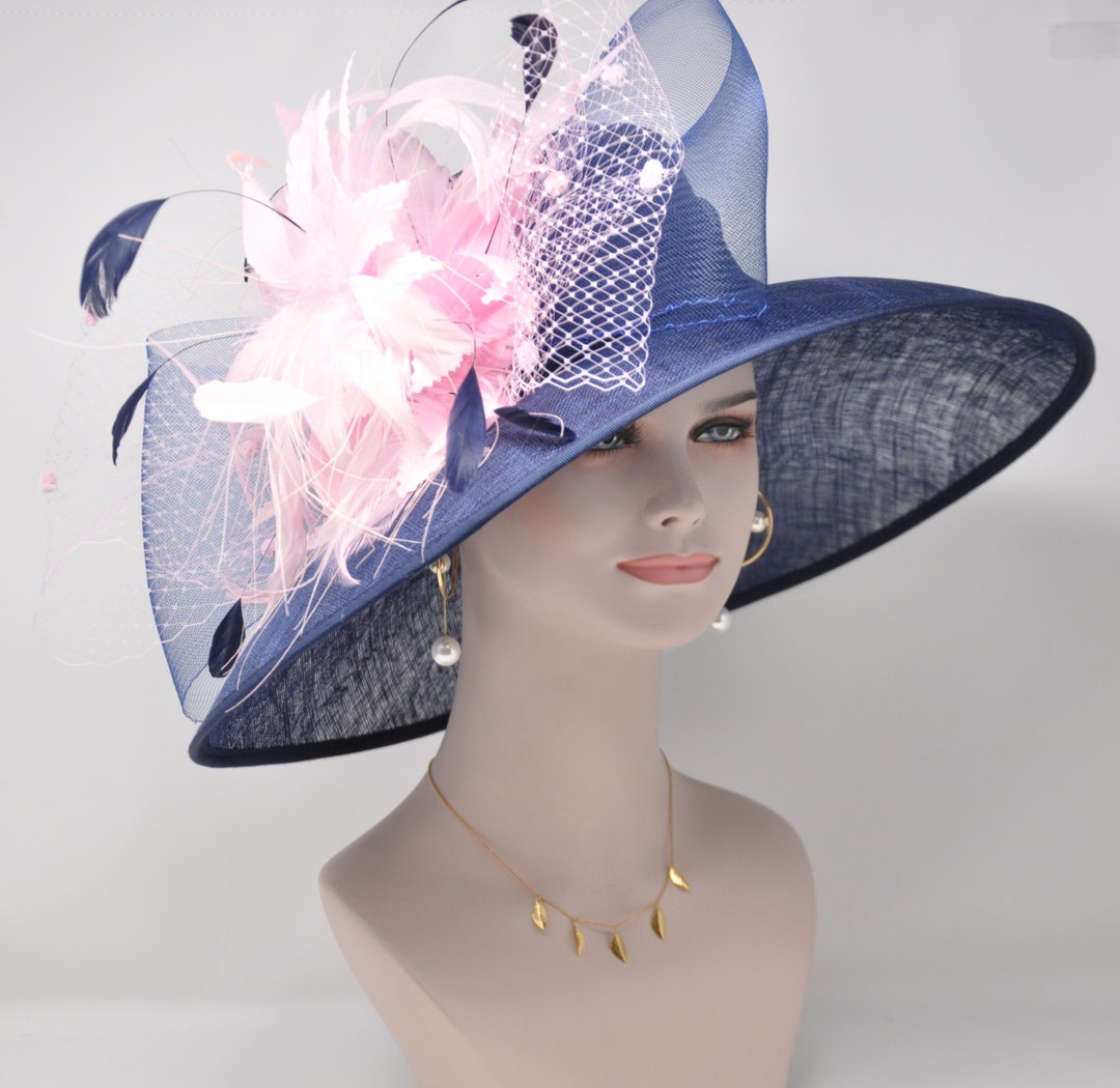 Navy Blue Derby Hat: Feather Flower Tea Party Hat - Etsy