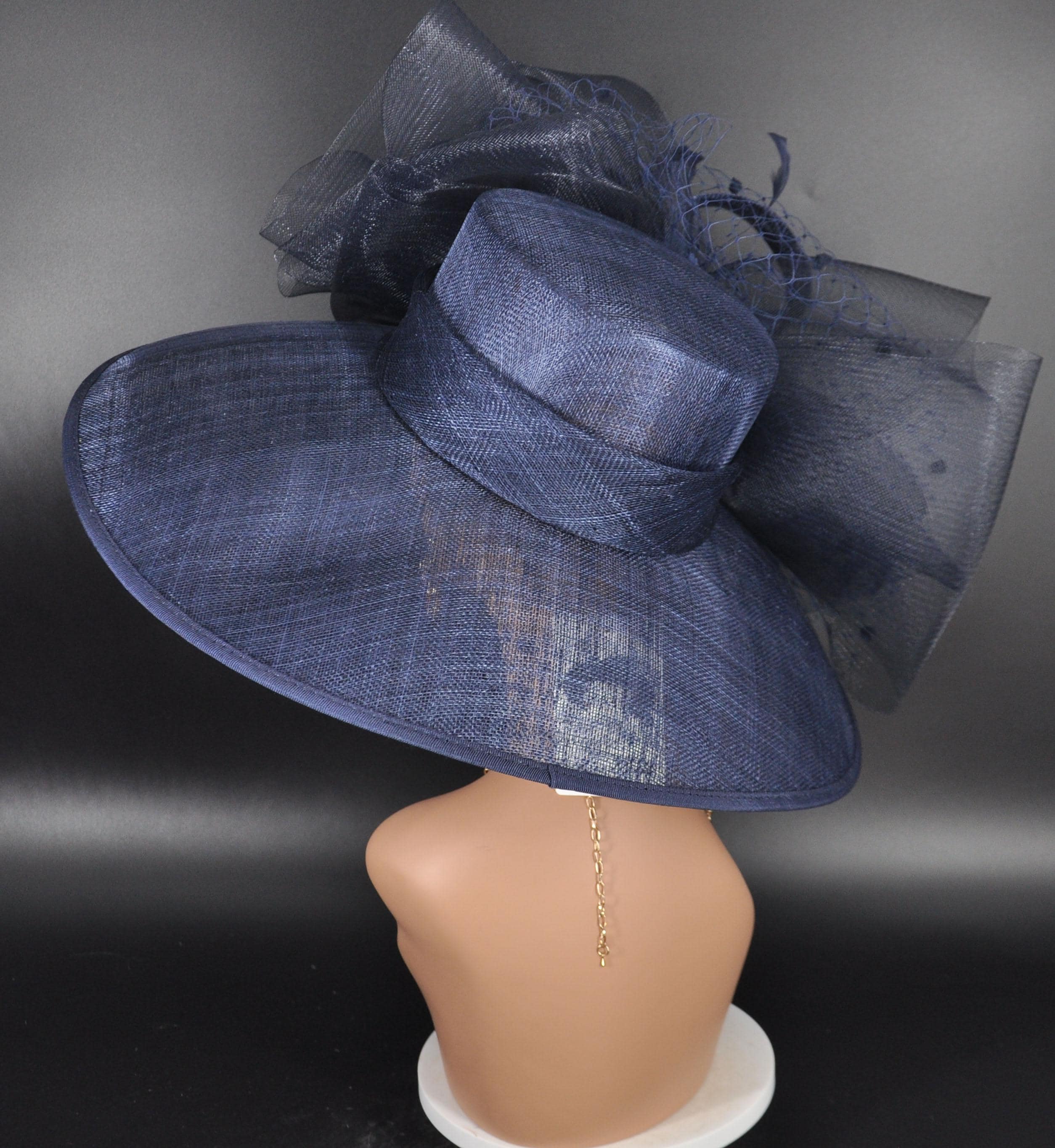 Navy Blue Derby Hat: Wide Brim Sinamay Ascot Wedding Hat - Etsy
