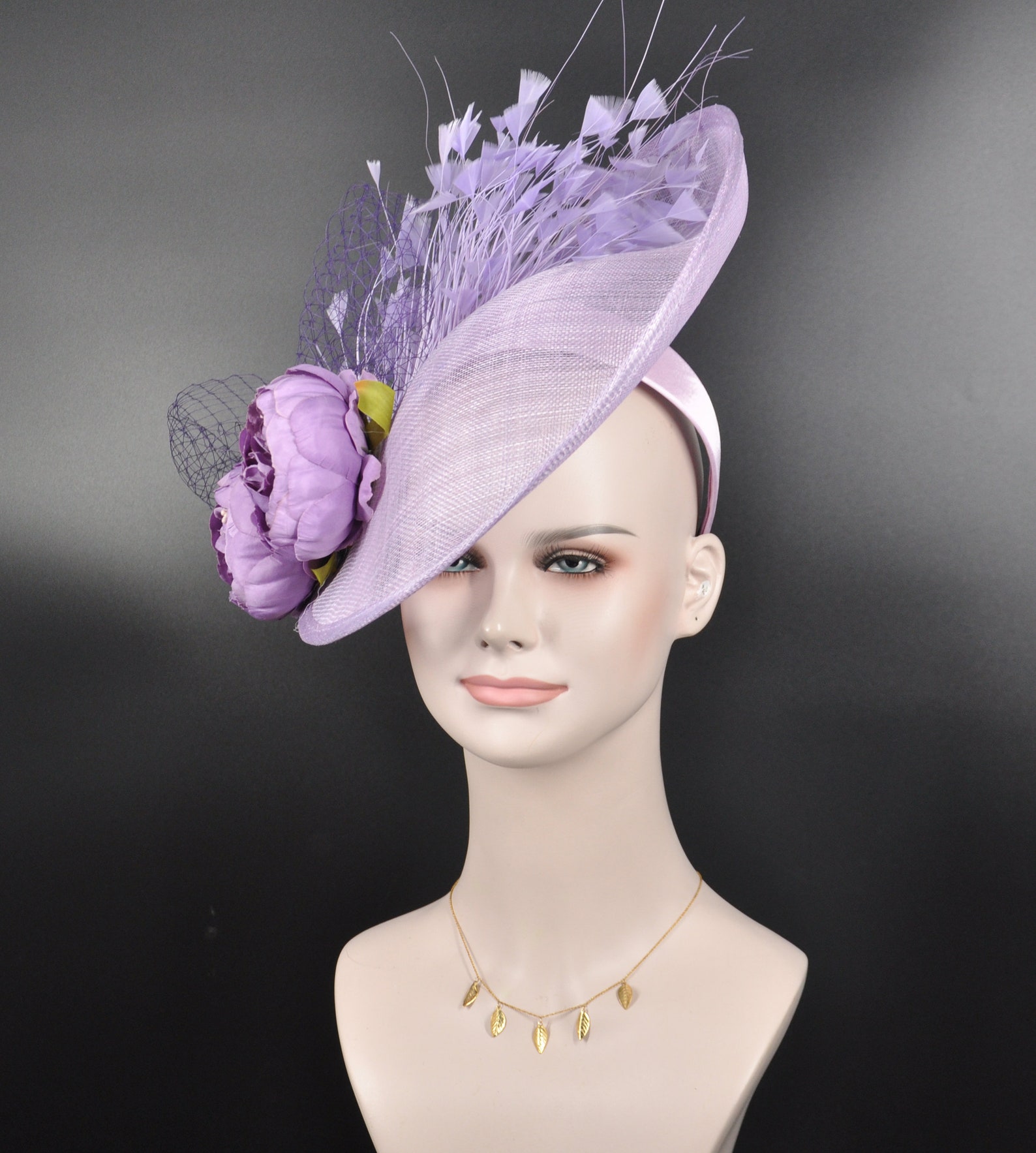 Lavender Goose Feather Peony Fascinator Hat Kentucky Derby Hat Wedding ...