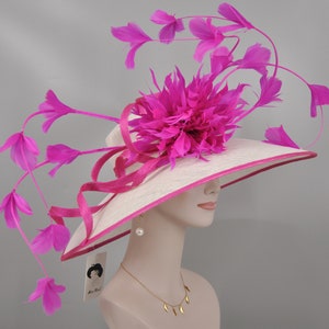 White W Fuchsia Kentucky Derby Hat, Church Hat, Wedding Hat, Easter Hat ...