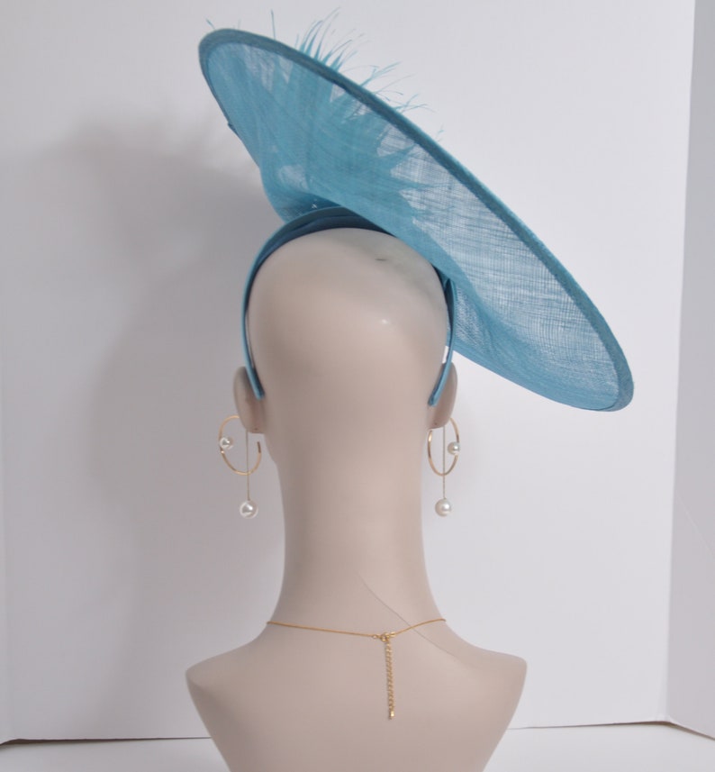 Aqua Sinamay Disc Fascinator Hat With Same Color Handmade Silk Flowers ...
