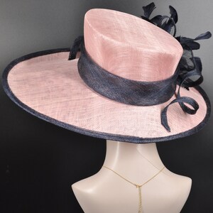 Blush Pink Dusty Pink Navy Blue Feather Wide Brim Sinamay Hat, Kentucky ...