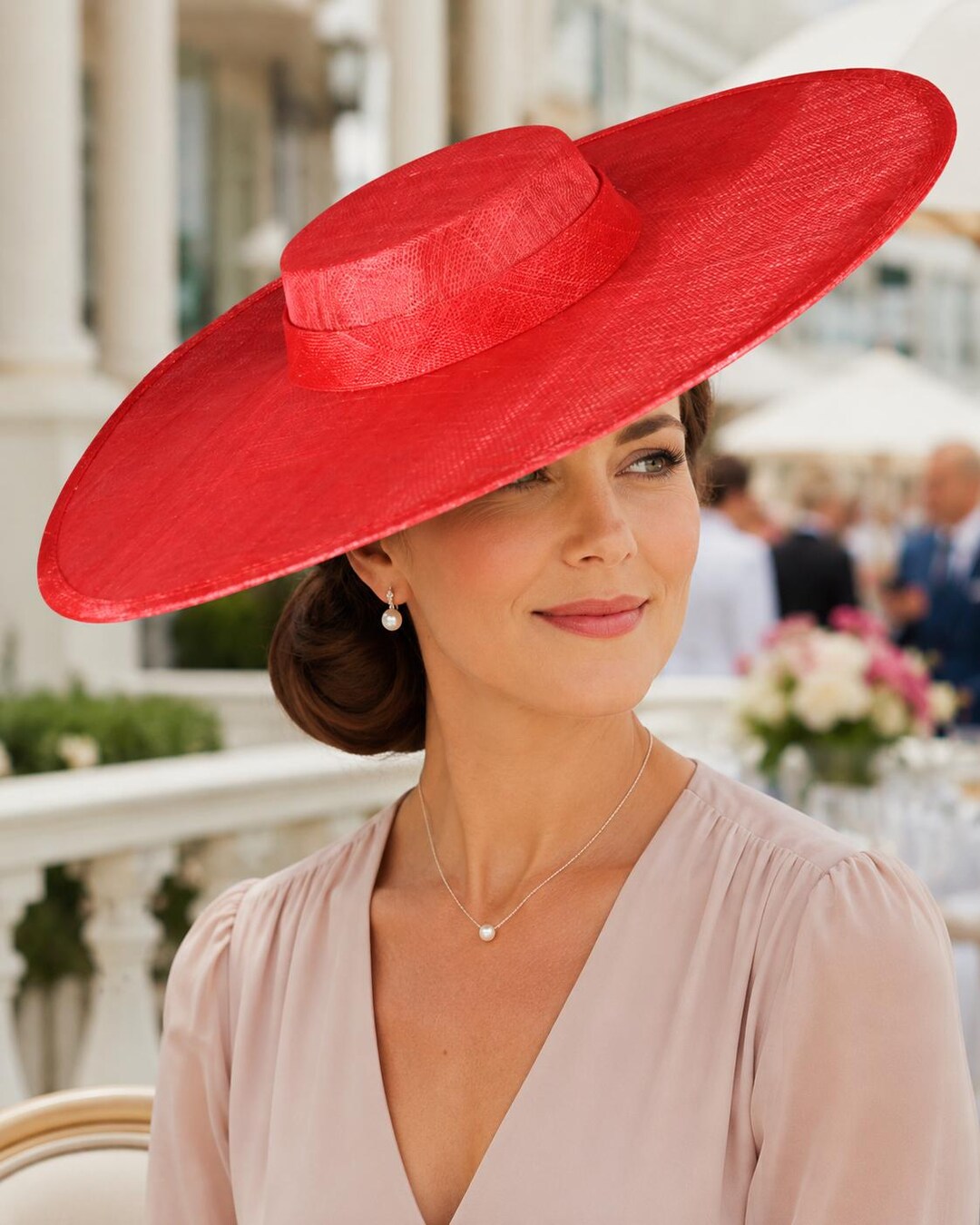 Red Wide Brim Sinamay Fascinator Hat Ascot Royal Hat for Wedding Race ...