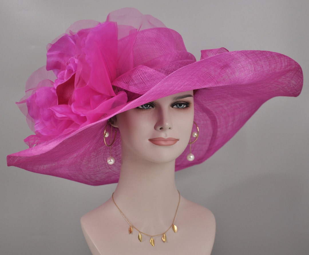 Fuchsia/hot Pink Jumbo Silk Flower, Kentucky Derby Hat, Church Hat ...