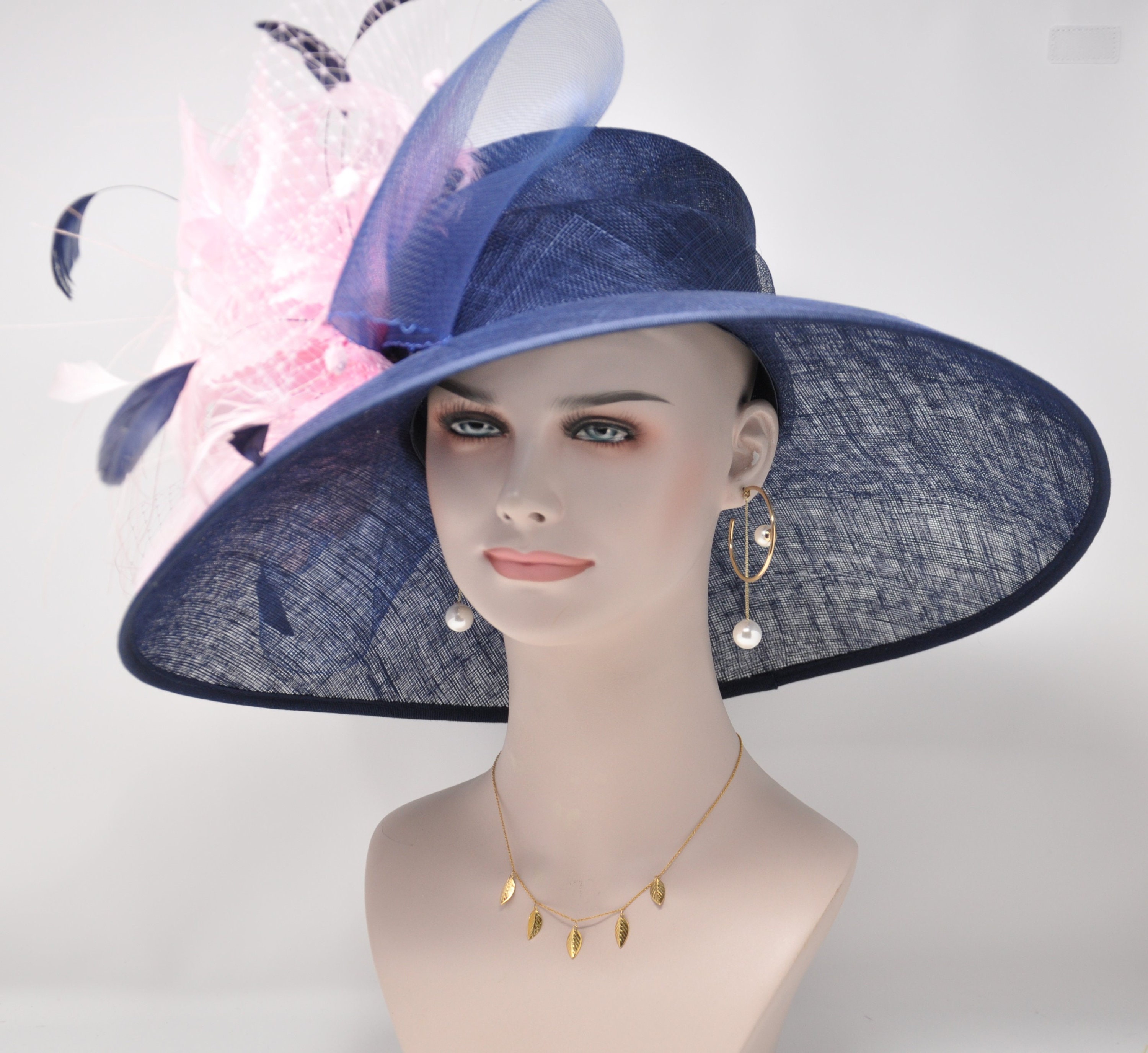 Navy Blue Derby Hat: Feather Flower Tea Party Hat - Etsy
