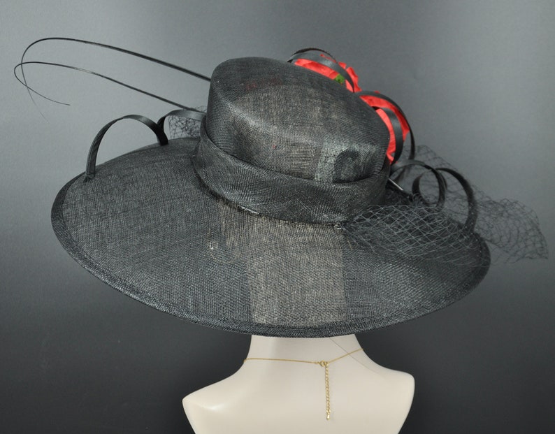 Black Red Rose Wide Brim Sinamay Hat for Kentucky Derby,ascot Royal ...