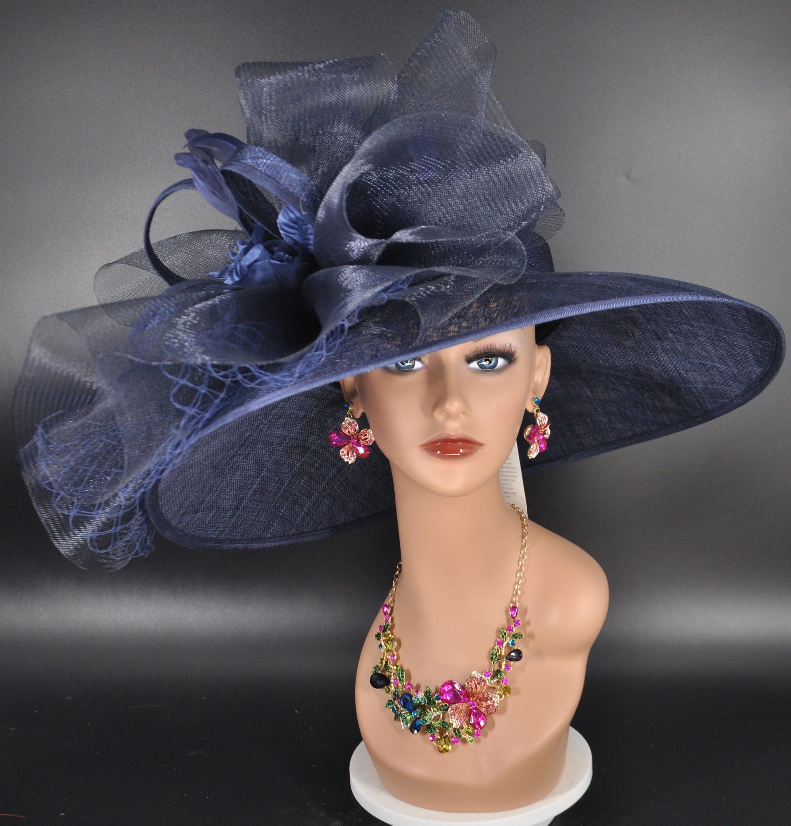 Navy Blue Derby Hat: Wide Brim Sinamay Ascot Wedding Hat - Etsy