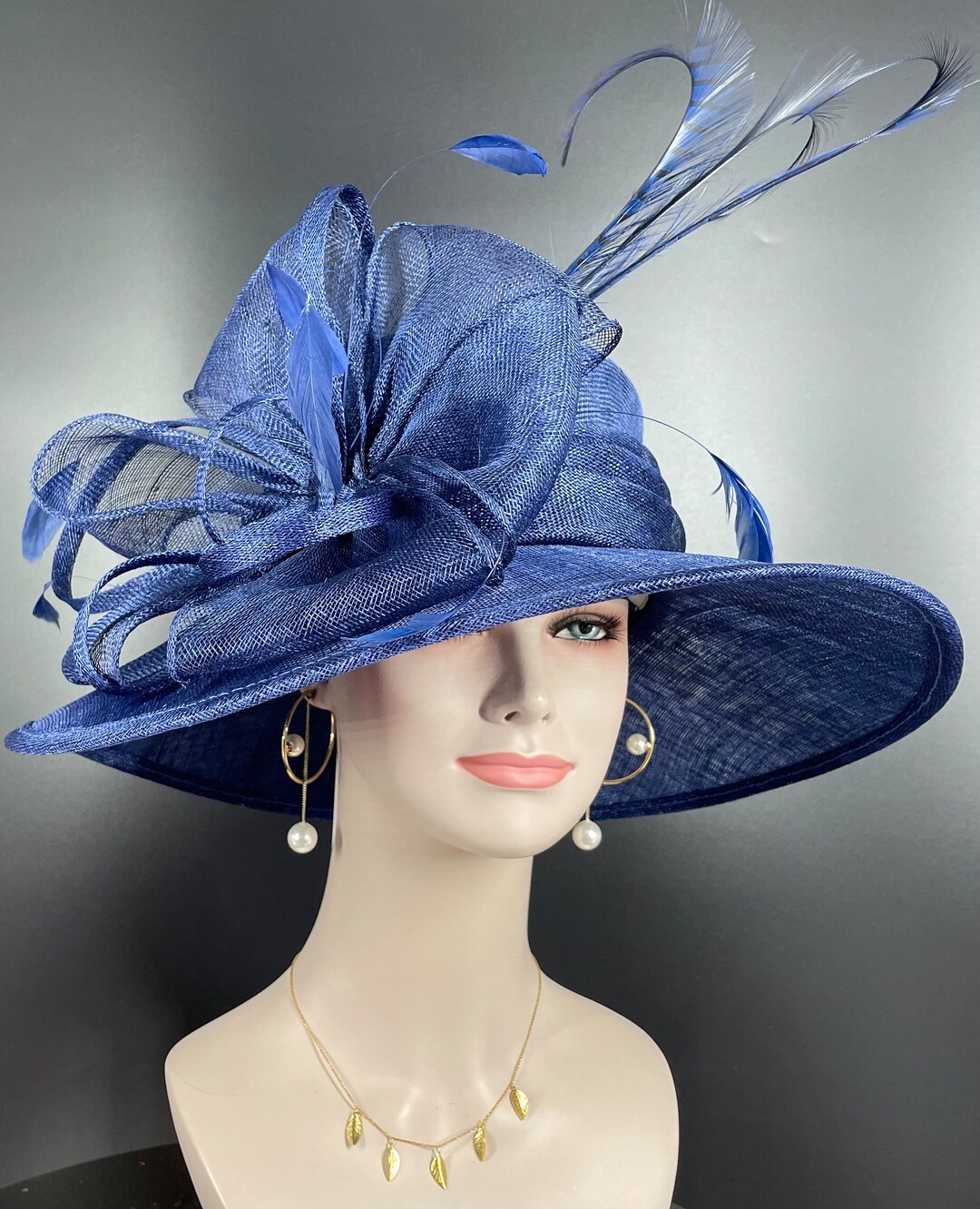 Marine-Blau breite Krempe Sinamay Hut Kirche Kentucky Derby Hut Kutsche ...