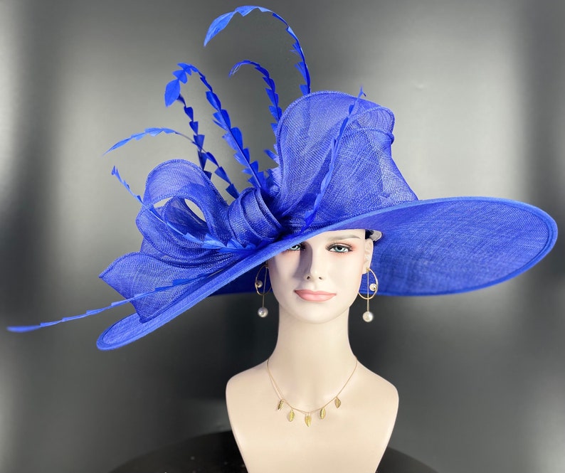 Royal Blue Derby Hat With Feathers, Ascot Style - Etsy