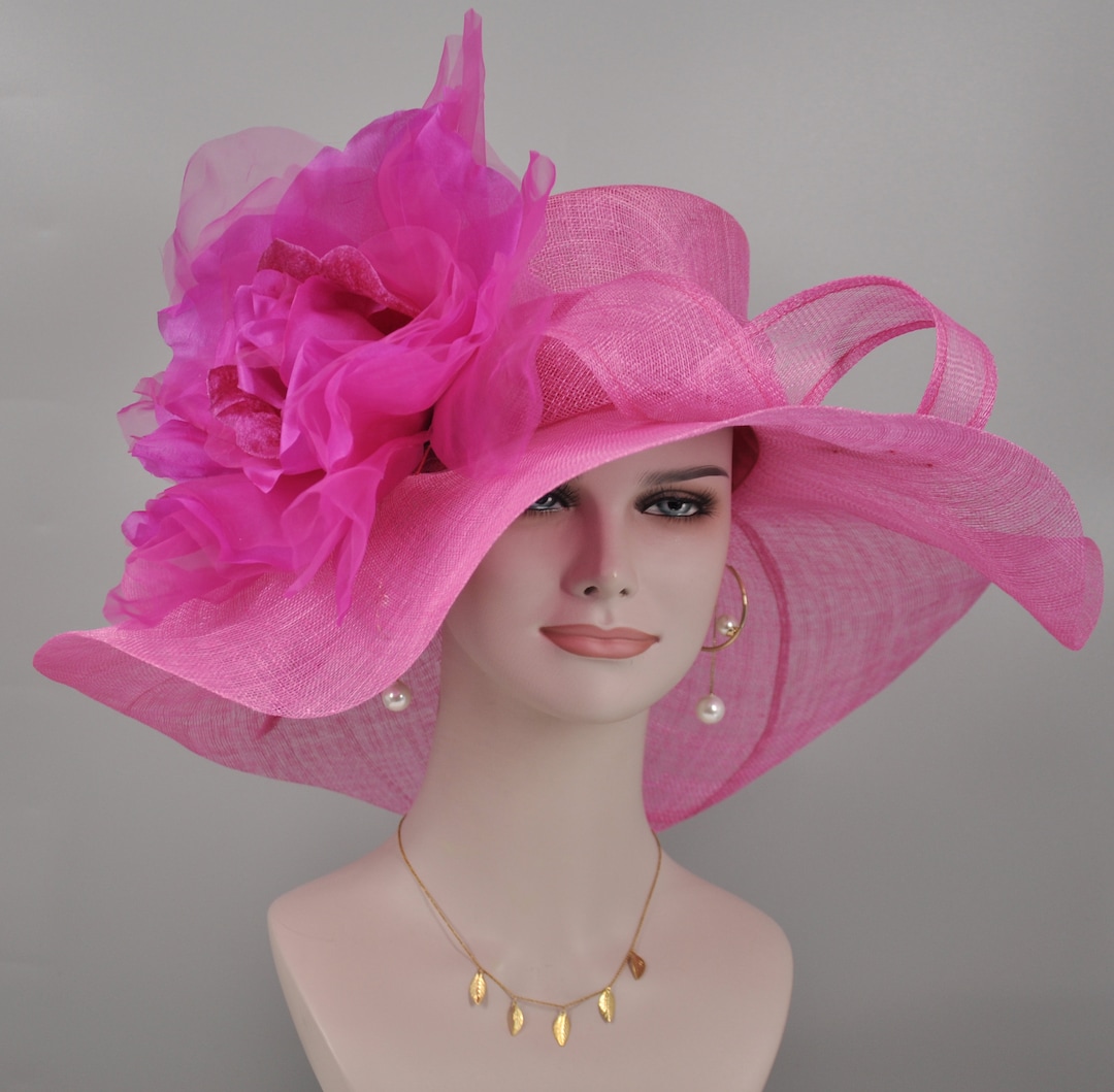 Hot Pink+ More Colors Jumbo Silk Flower, Kentucky Derby Hat, Church Hat ...