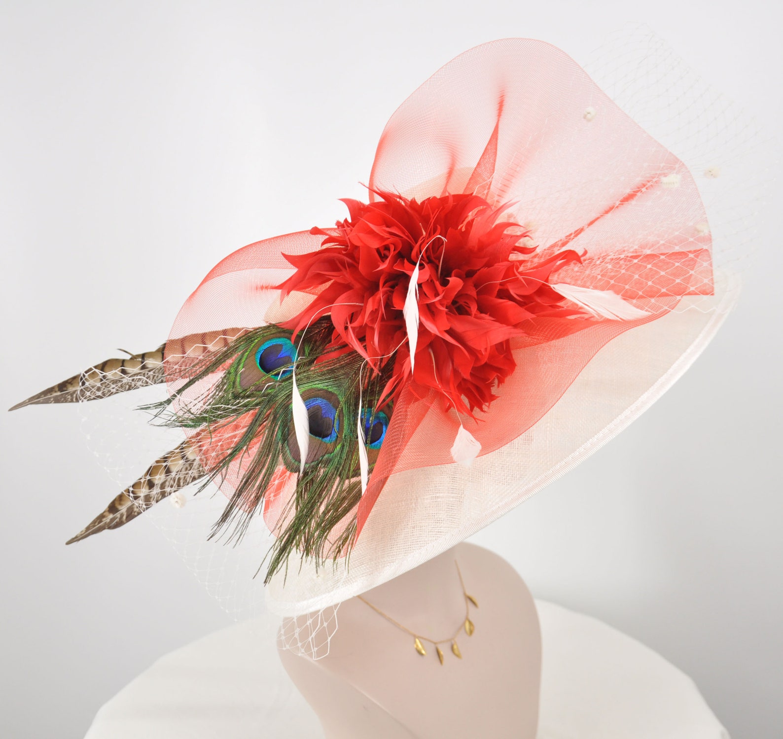 Ivory/off White W Blush Pink Red Feather Flowers and Jumbo Two - Etsy