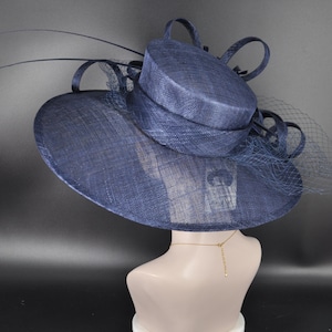Navy Blue More Color Option Wide Brim Sinamay Hat Church Kentucky Derby ...