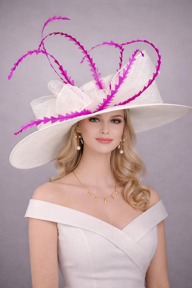 White Bow Tea Party Hat Wide Brim Kentucky Derby Hat,ascot Hat for ...