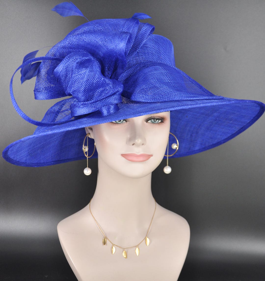Royal Blue Sinamay Derby Hat, Wide Brim Ascot Fascinator - Etsy