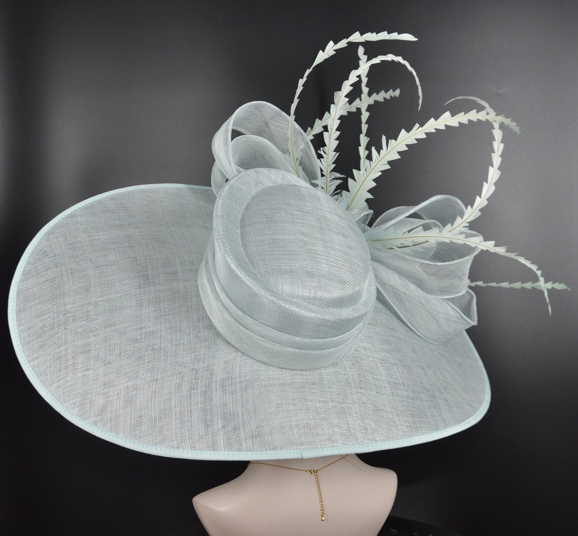 Powder Blue Derby Hat: Feathered Sinamay Bow Ascot Hat - Etsy