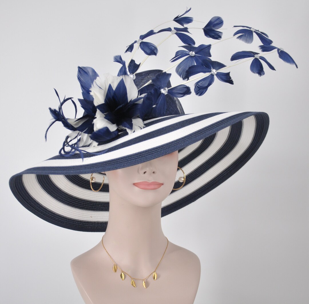 Navy Blue Derby Hat: Wide Brim Sinamay Straw Hat - Etsy Israel