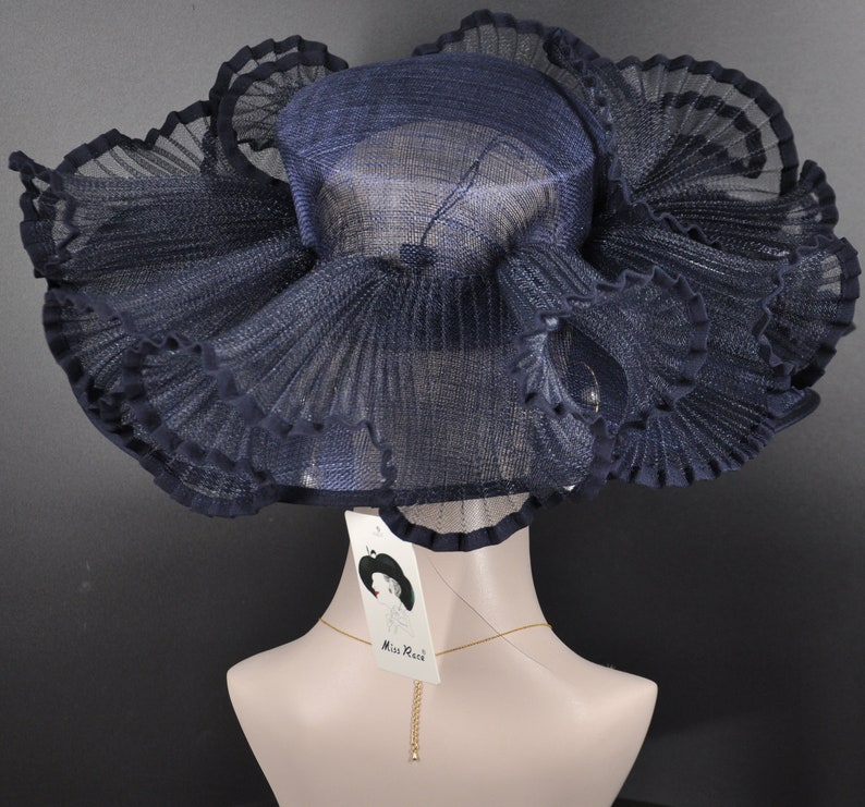 Navy Blue Wide Brim Kentuky Derby Hat, Ascot Hat for Wedding & Tea ...