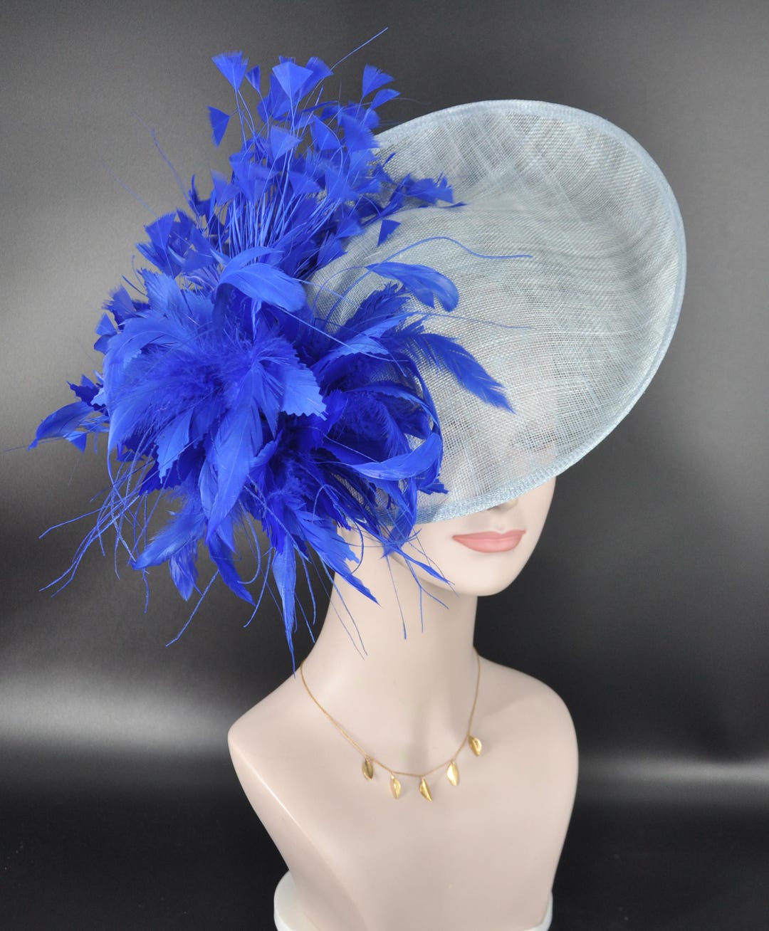 Powder Blue W Royal Blue Feather Flowers Fascinator Hat Kentucky Derby ...