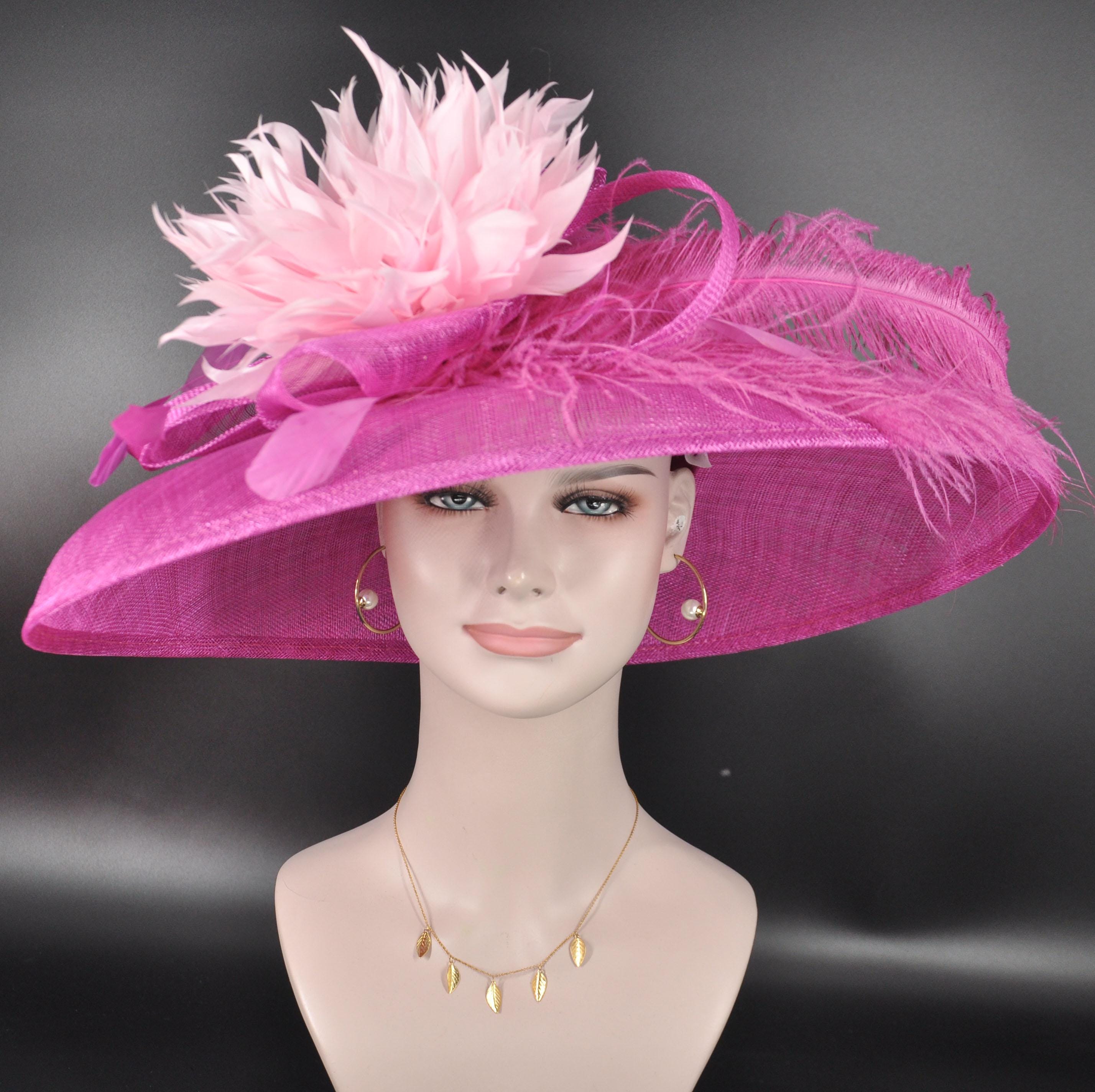 Fuchsia Pink Wide Brim Kentucky Derby Hat, Ascot Hat for Wedding & Tea ...