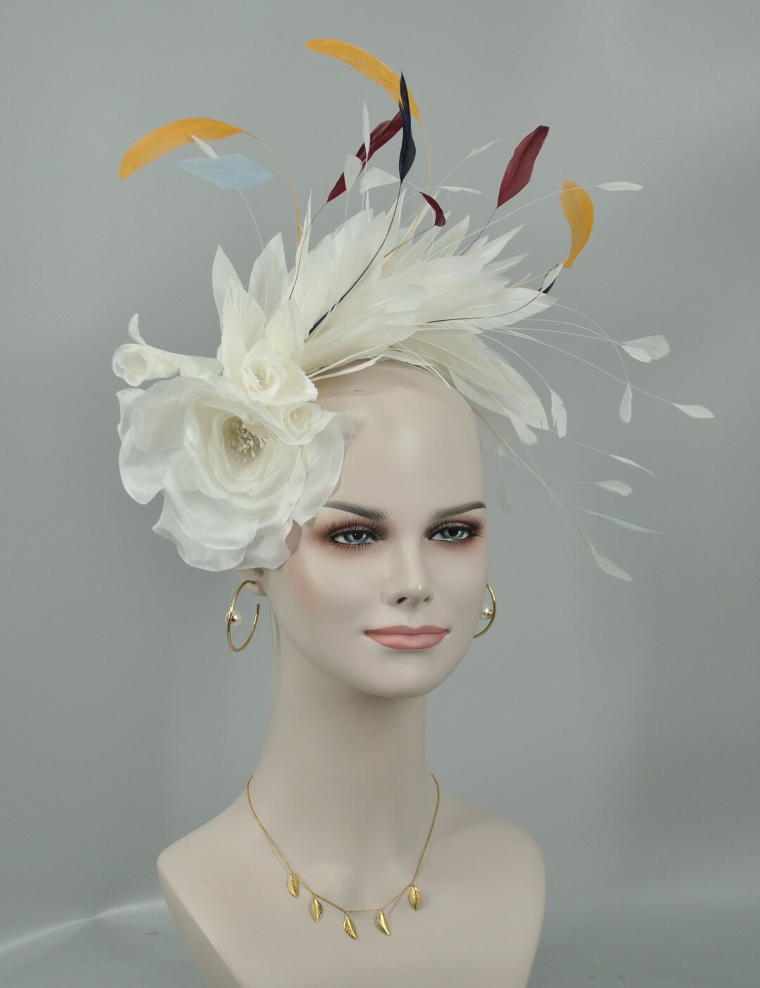 Ivory Silk Flower With Goose and Rooster Feather Flowers - Etsy