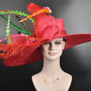 Red Feather Derby Hat: Peacock Ascot Fascinator - Etsy