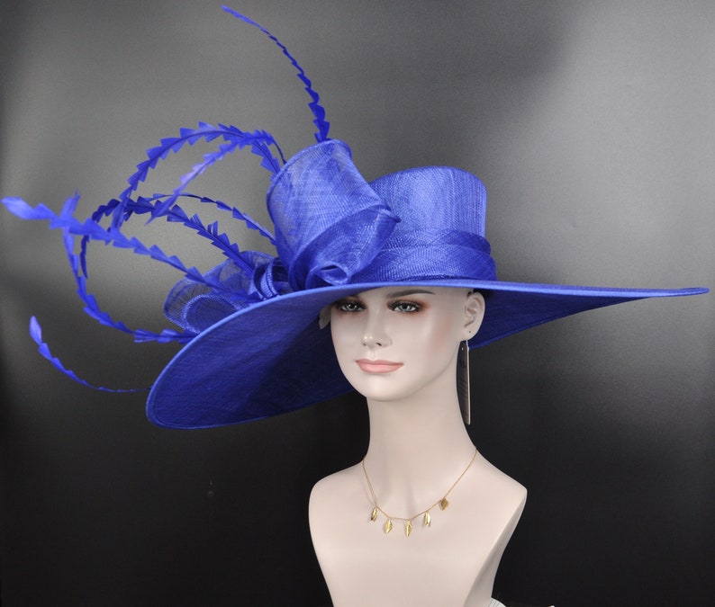 Royal Blue Derby Hat With Feathers, Ascot Style - Etsy