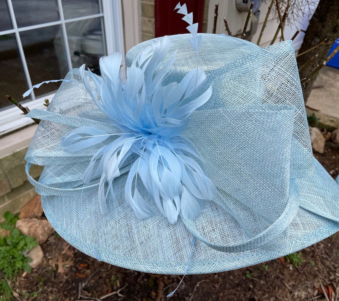 Powder Blue Derby Hat: Feather Flower Tea Party Wedding - Etsy