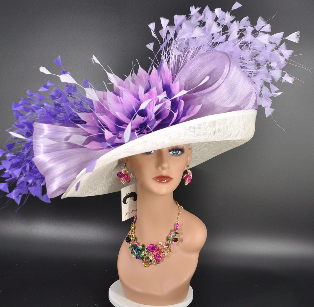 Ivory Sinamay Kentucky Derby Hat: Purple Lavender Feather Wedding Hat - Etsy