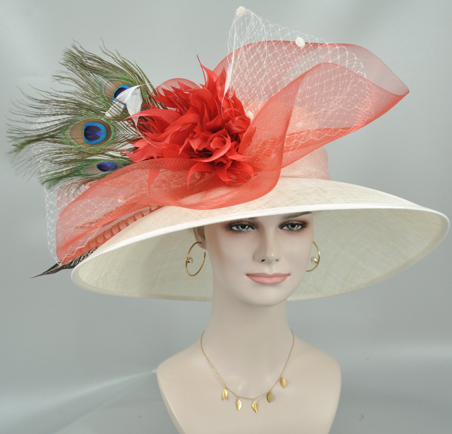 Ivory/off White W Blush Pink Red Feather Flowers and Jumbo Two - Etsy