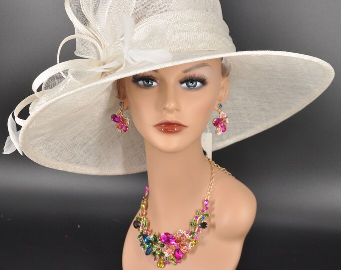 White Wide Brim Sinamay Hat, Kentucky Derby Hat, Church Hat, Tea Party ...