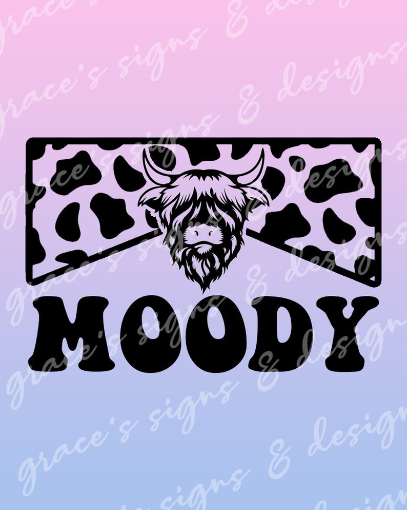 Moody Highland Cow Print Bull Design File JPEG, PNG for Shirts, Decals ...