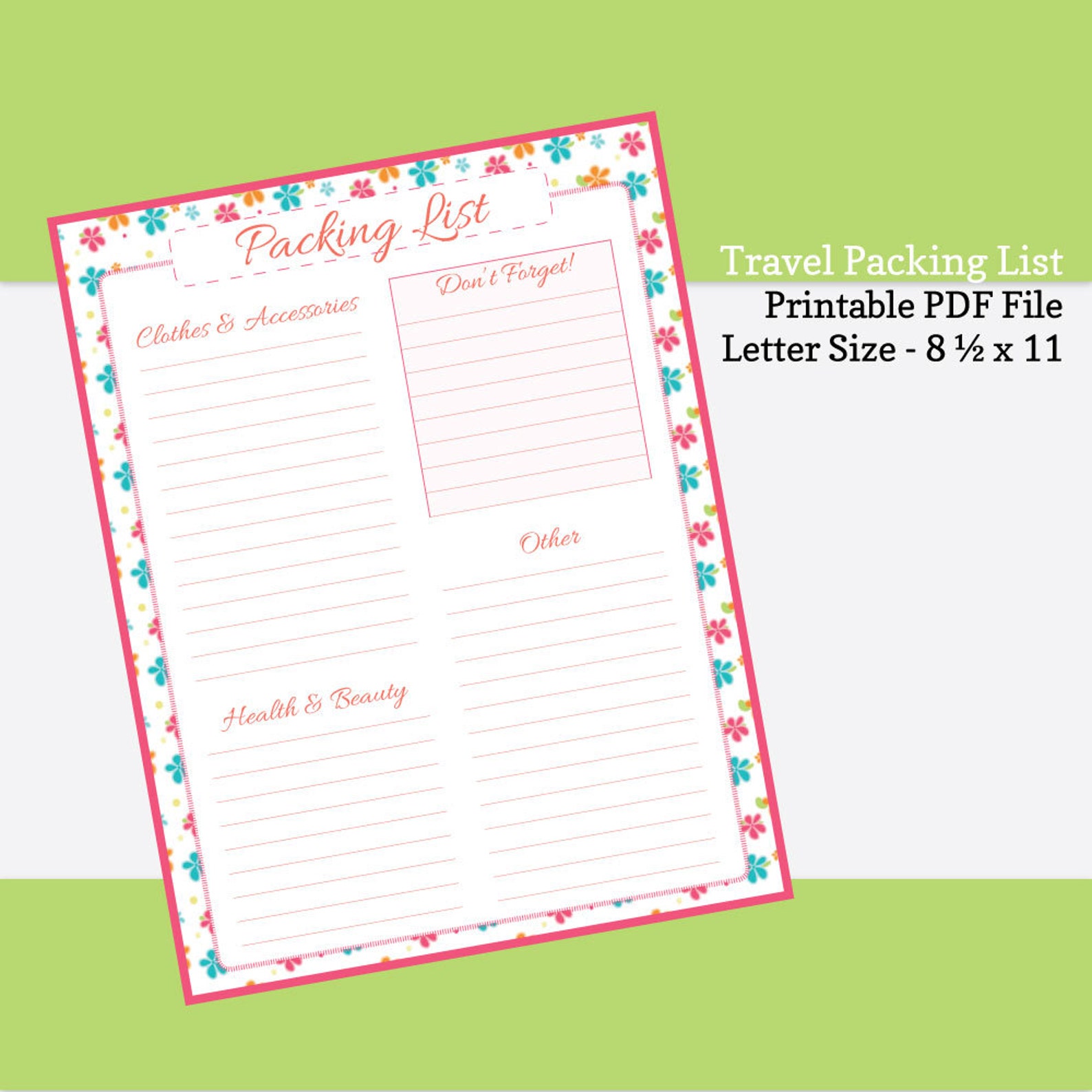 Printable Packing List Zesty Floral Travel Planning PDF - Etsy