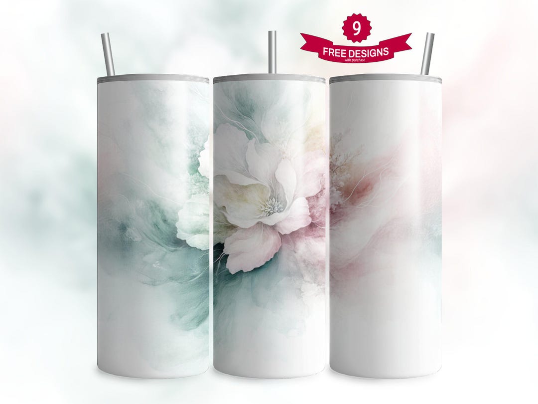 Floral Watercolor Sublimation PNG, Alcohol Ink 20oz Skinny Tumbler Wrap ...