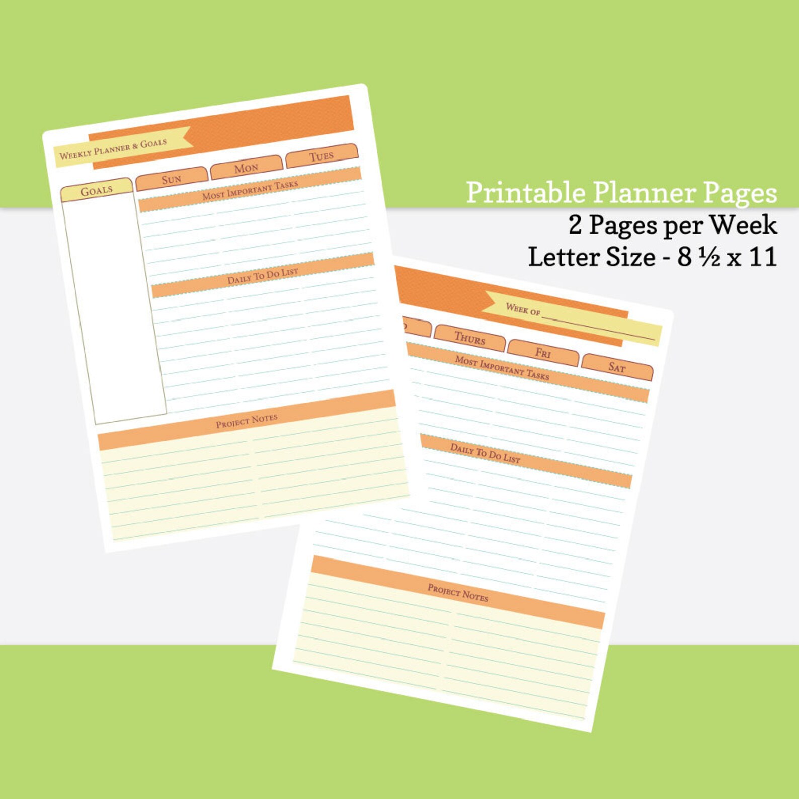 Orange Printable Weekly Planner Weekly Goals and Weekly - Etsy