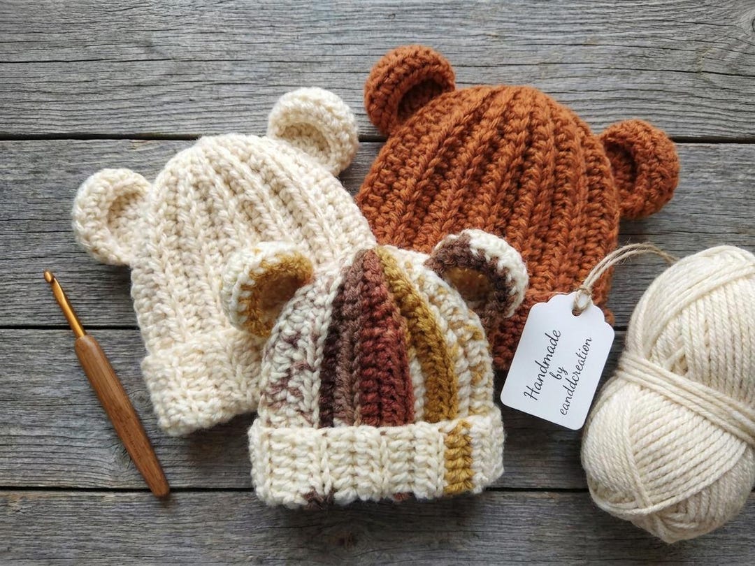 Crochet Bear Hat Pattern – Newborn to Adult Sizes, Easy Ribbed Beanie ...