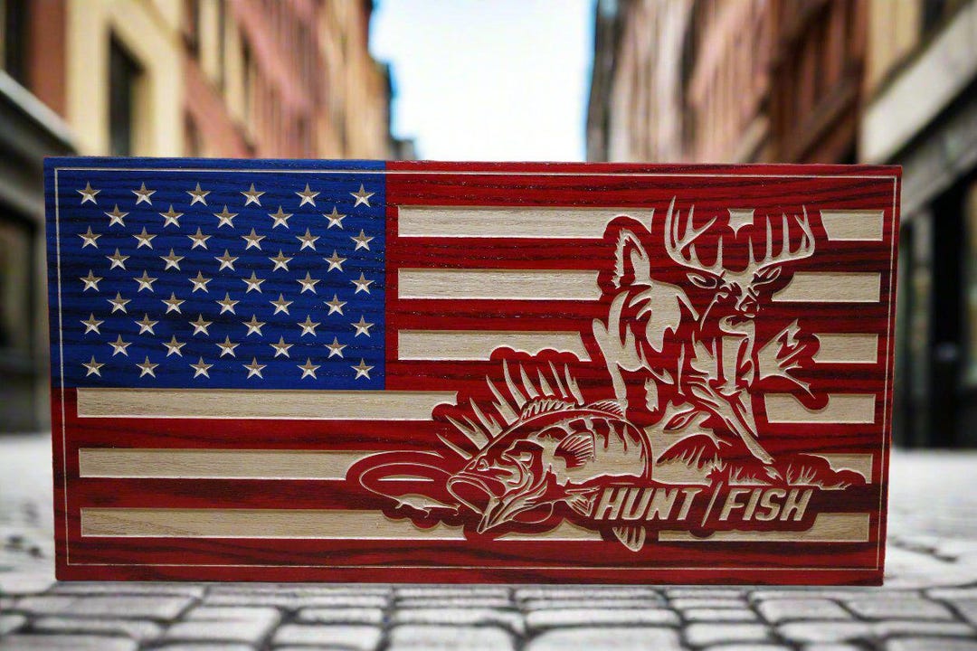 Carved Hunt and Fish Flag - Etsy