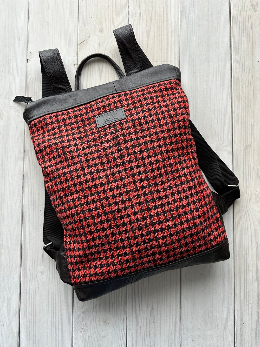 Red Leather Backpack, Recycled Leather Backpack, Minimalist Backpack ...