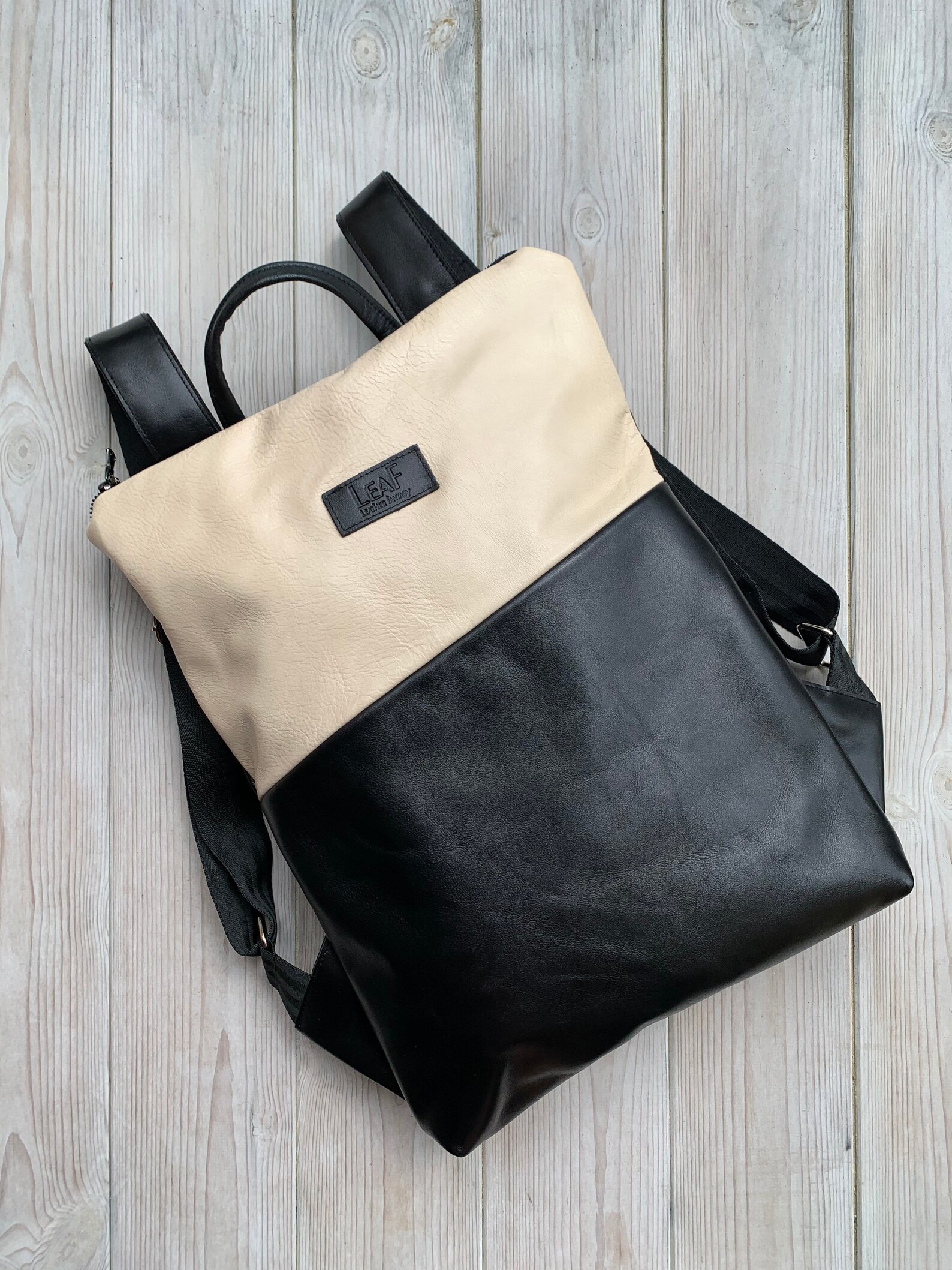 Zero Waste Backpack Upcycled Leather Backpack Black | Etsy