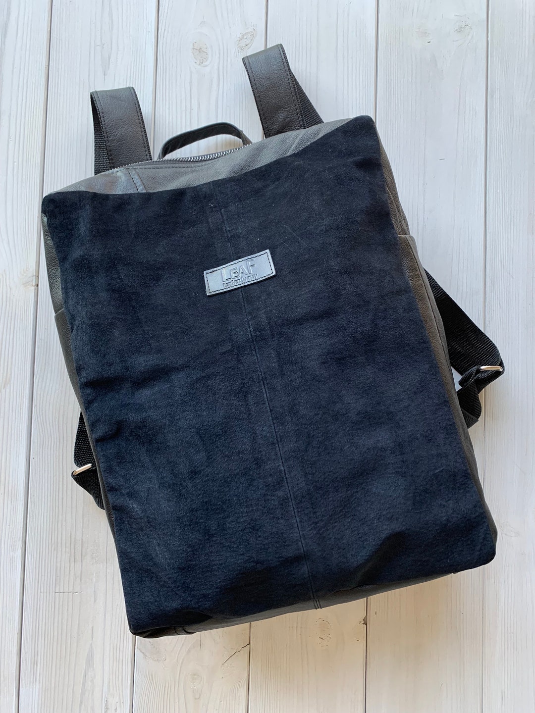 Blue Large Backpack Made From Upcycled Leather - Etsy