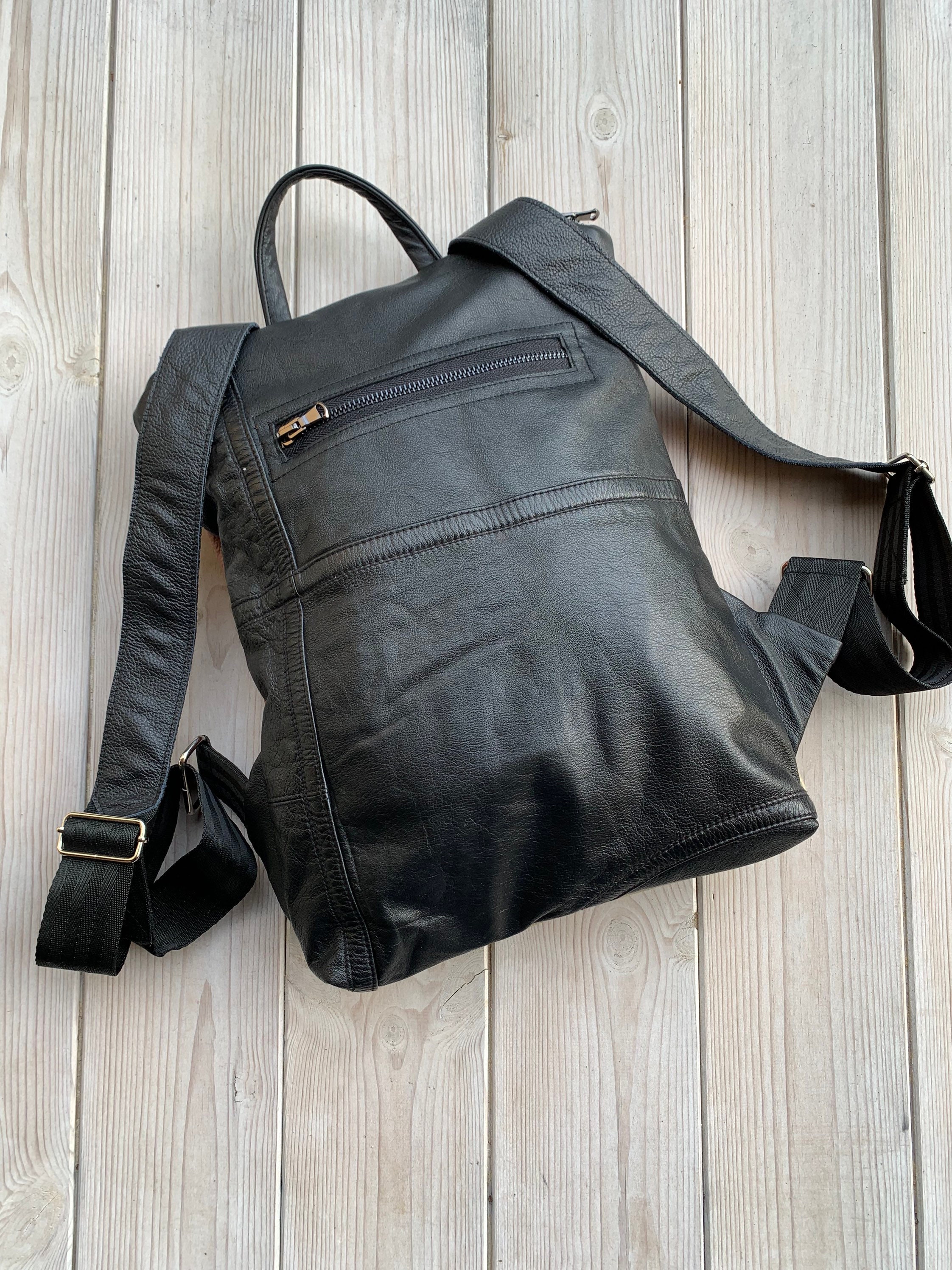 Brown Backpack Small Leather Backpack Upcycled Leather | Etsy