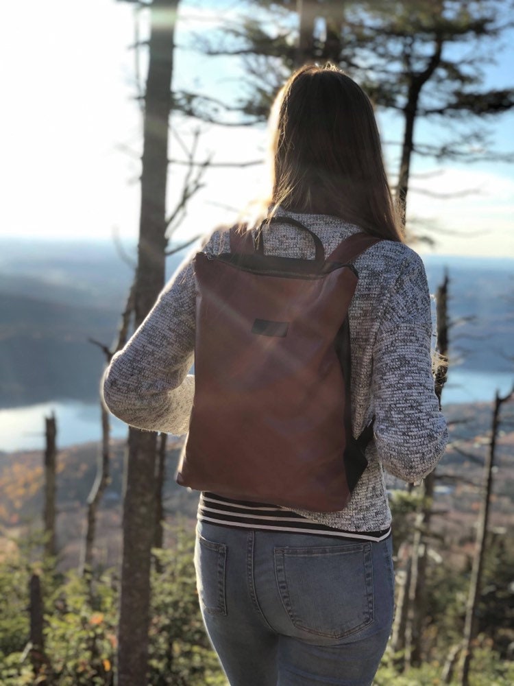 Brown Backpack Small Leather Backpack Upcycled Leather | Etsy