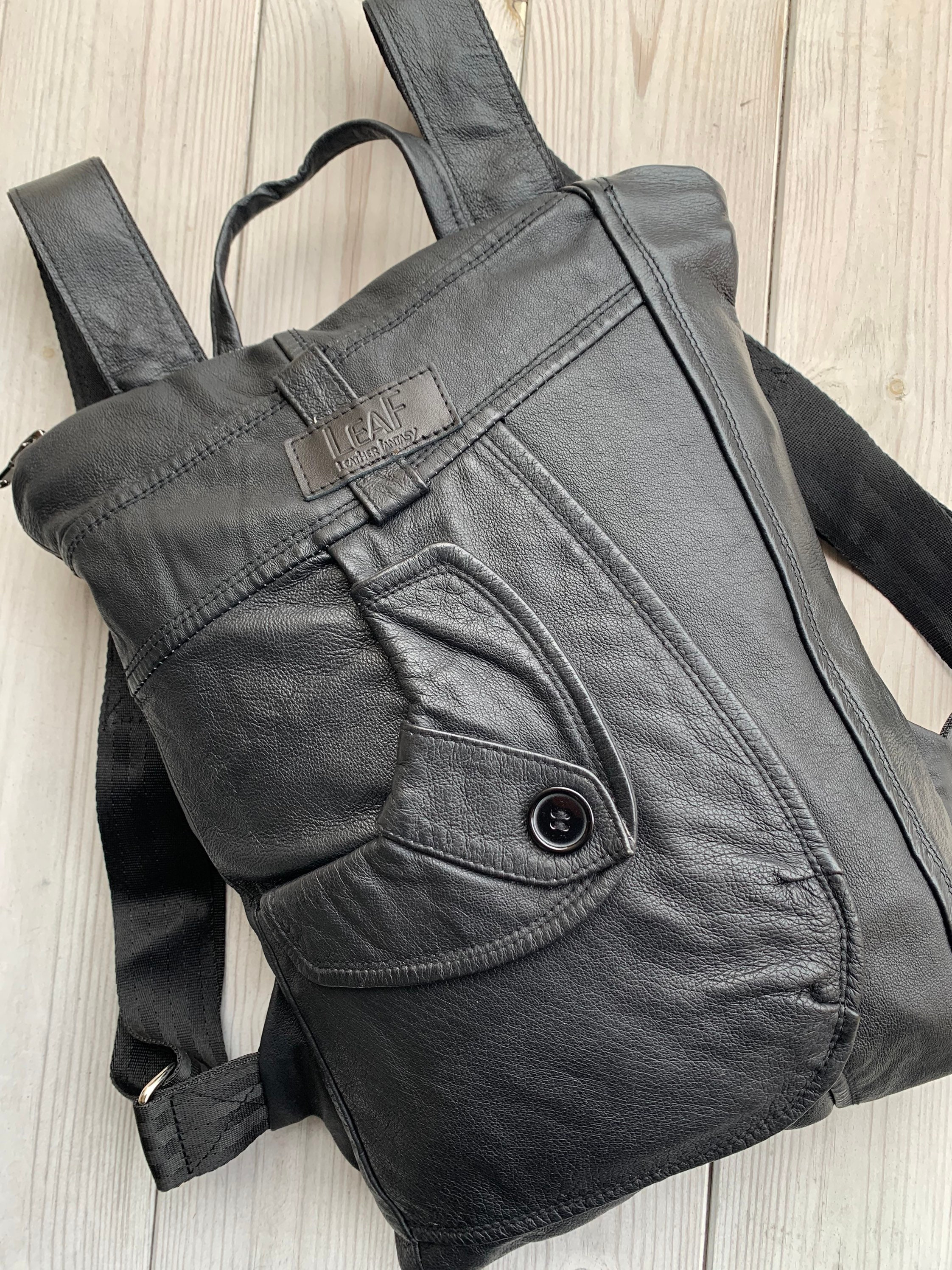Black Leather Backpack Upcycled Backpack Women Rucksack | Etsy