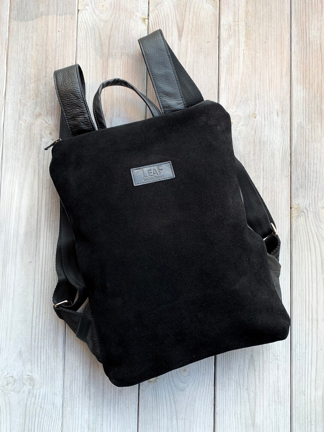 Black Suede Leather Backpack Small and Big - Etsy